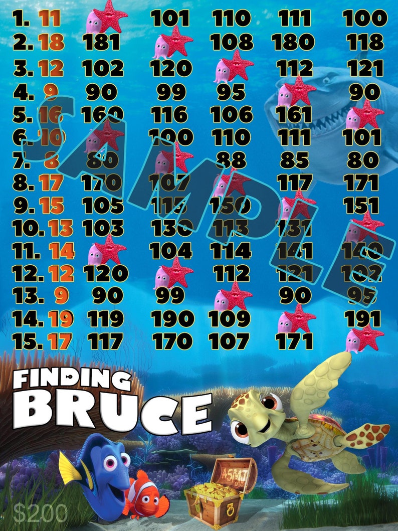 NEW Finding Nemo 200 WTA PYP Bingo Board. - Etsy