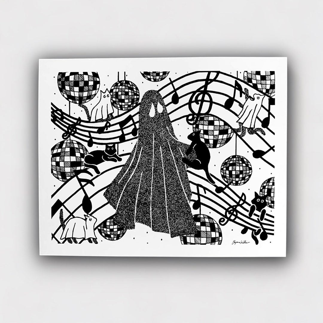 Disco Cats little Black Ghost Print - Etsy