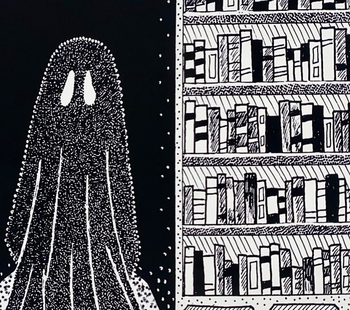 Library "little Black Ghost Print" - Etsy