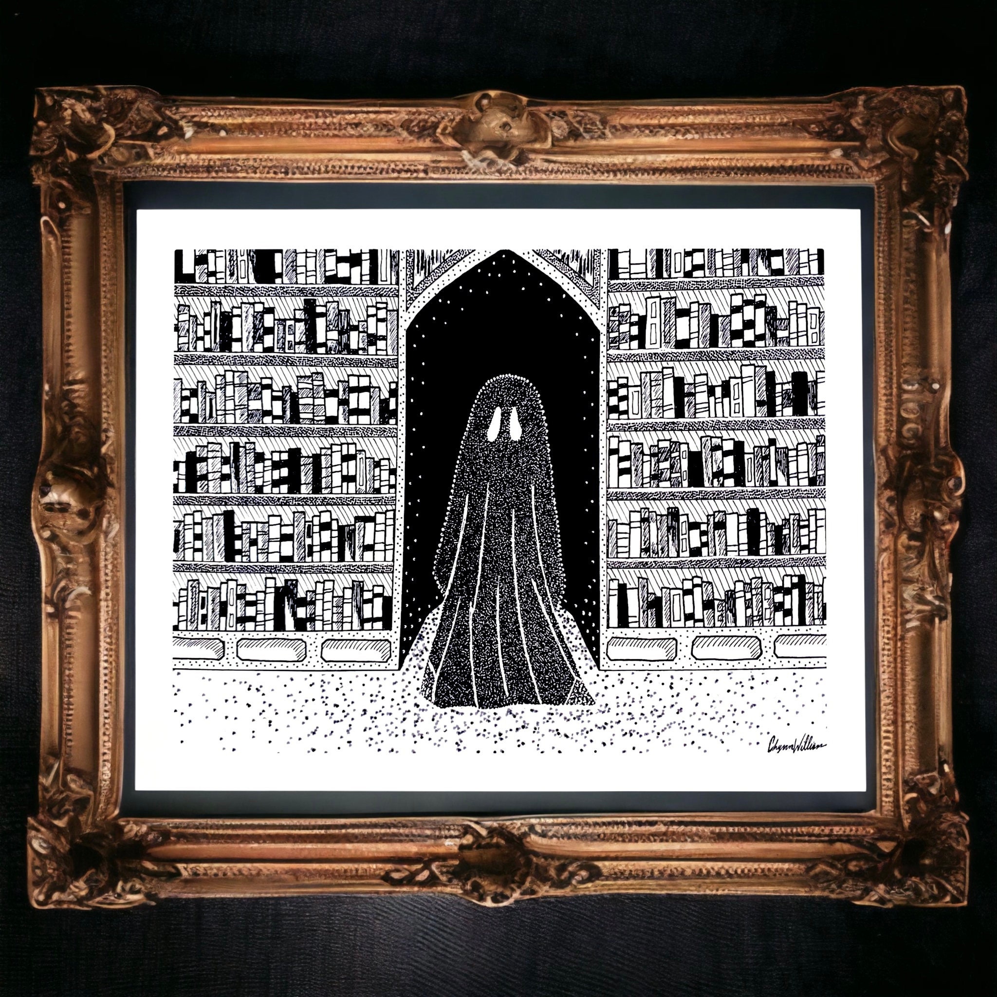 Library "little Black Ghost Print" - Etsy