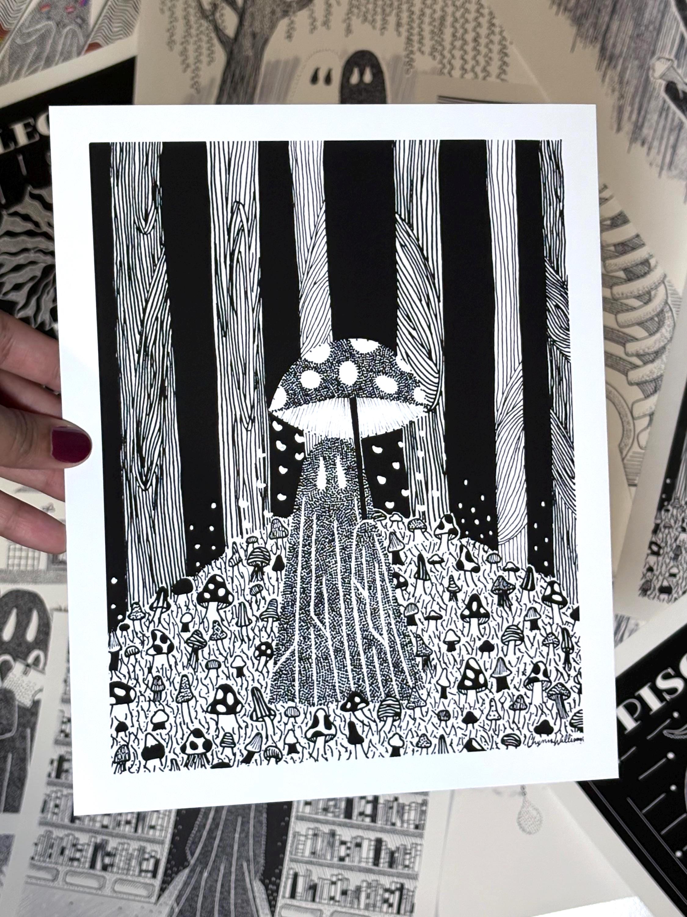 Mushroom Forest "little Black Ghost Print" - Etsy