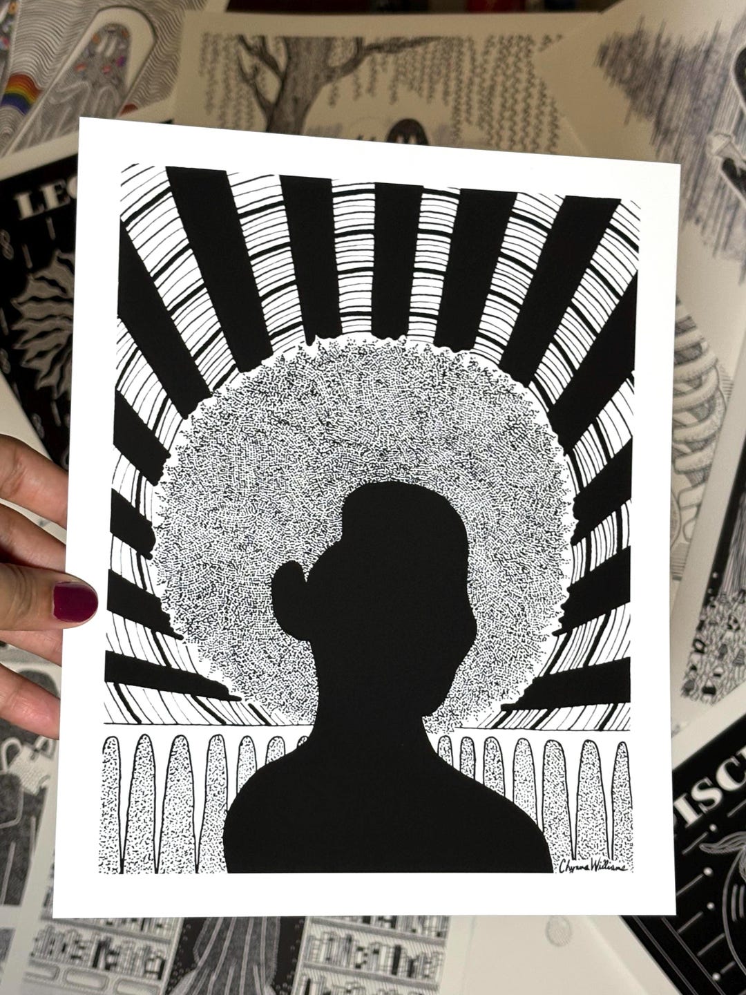Afro Sun Art Print: Feminine Energy, Stippling Line Art - Etsy