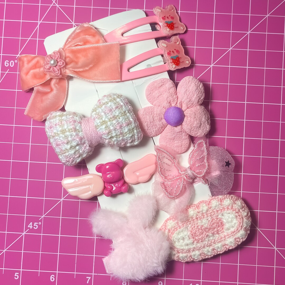 9 Piece Kawaii Pink Bow Set - Cute, That Girl, Hair Accessories, Bow ...