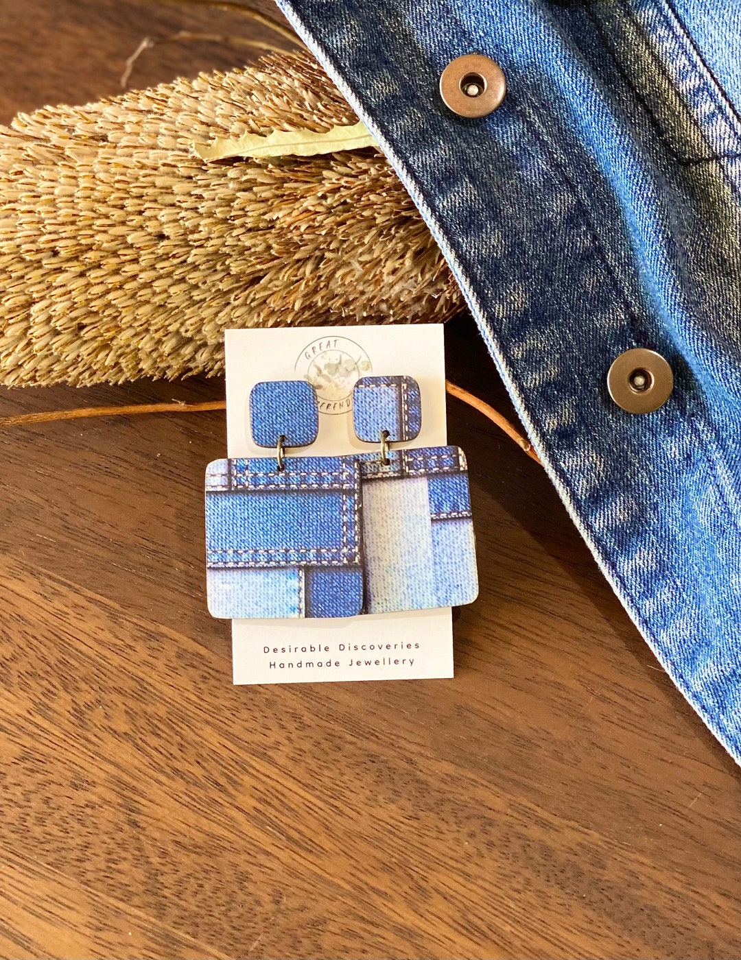 Blue Jeans | Denim Square Drop Decoupage Earrings - Etsy