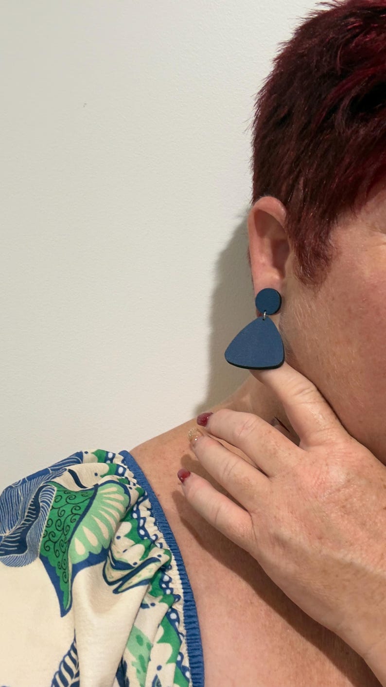 Navy Blue Textured Rounded Triangle Earrings - Etsy
