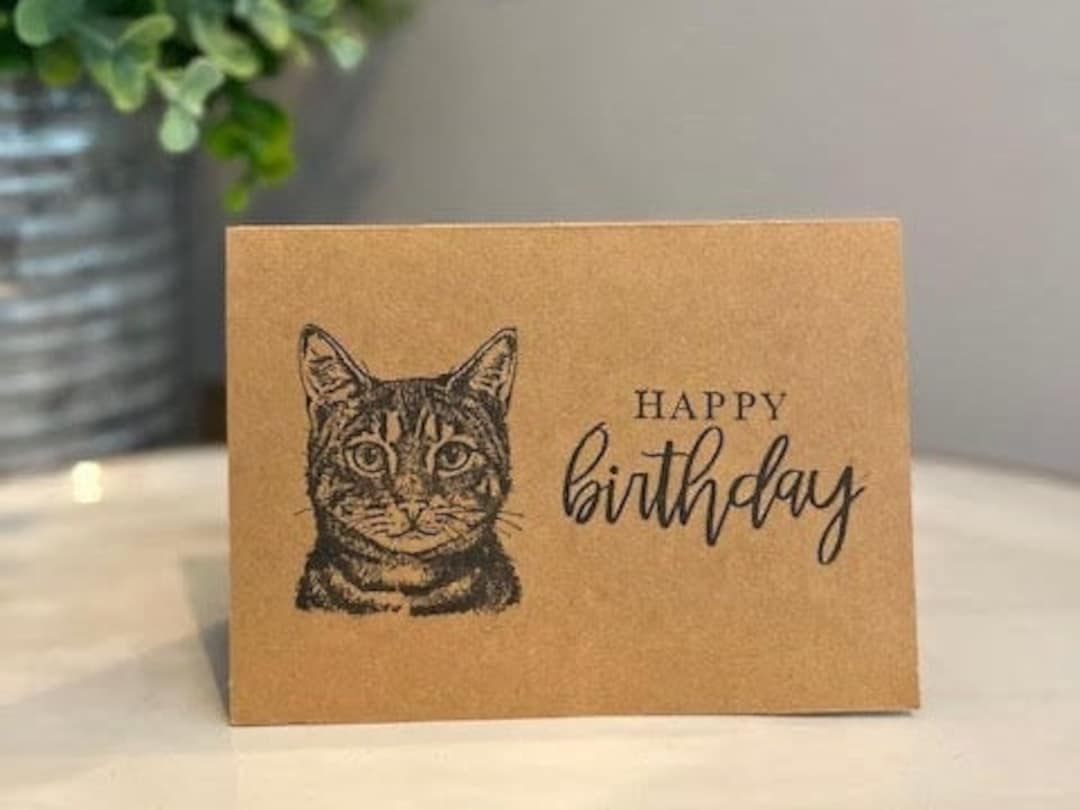 Happy Birthday Cat Card Sweet Card simple Cute Kitty Cat Card Birthday ...