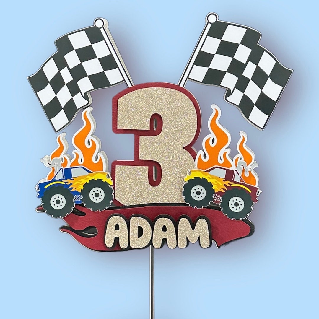 3D Personalised Flaming Trucks Cake Topper | Racing Cake Topper ...