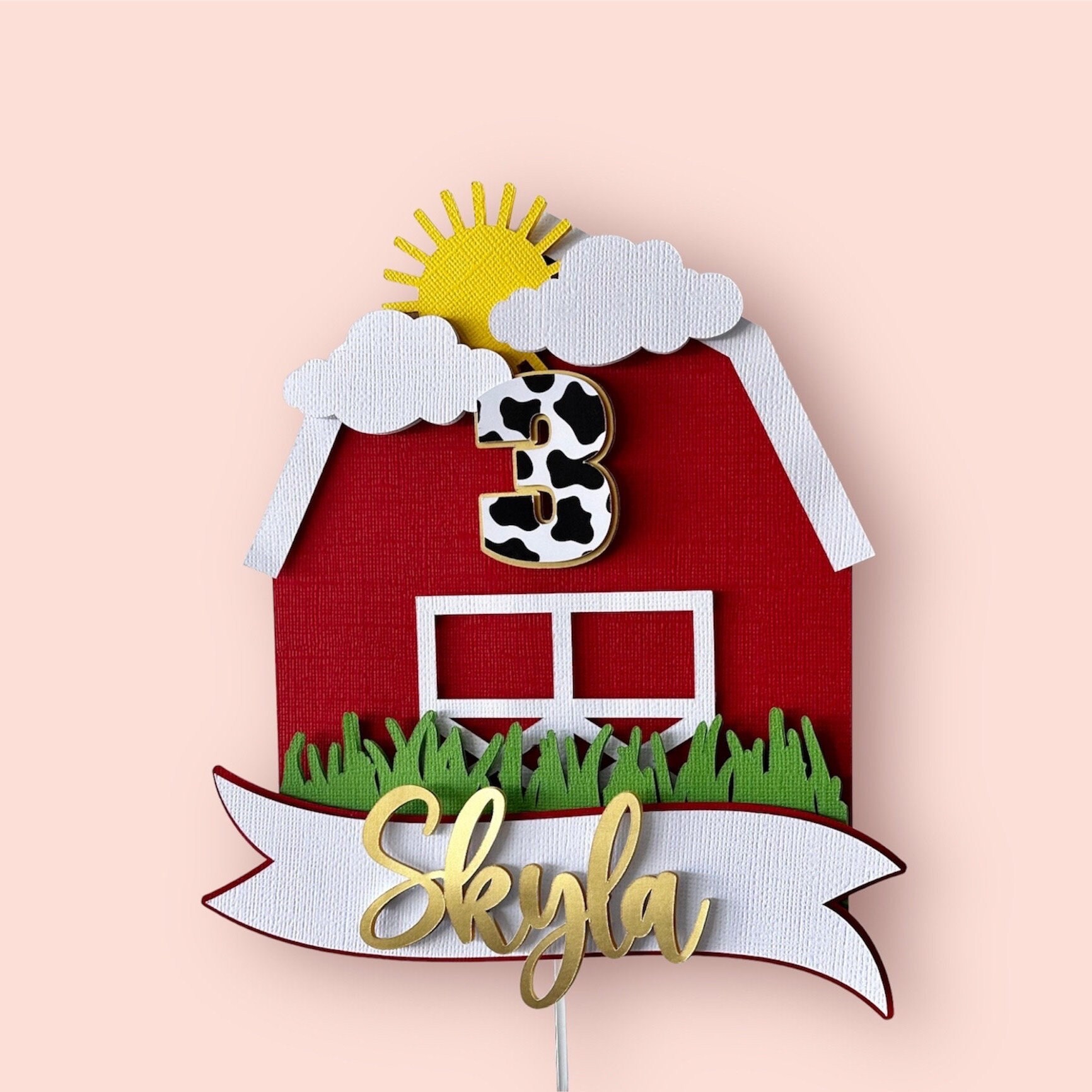 3D Personalised Barn Cake Topper Cow Print Cake Topper Farm Cake Topper ...