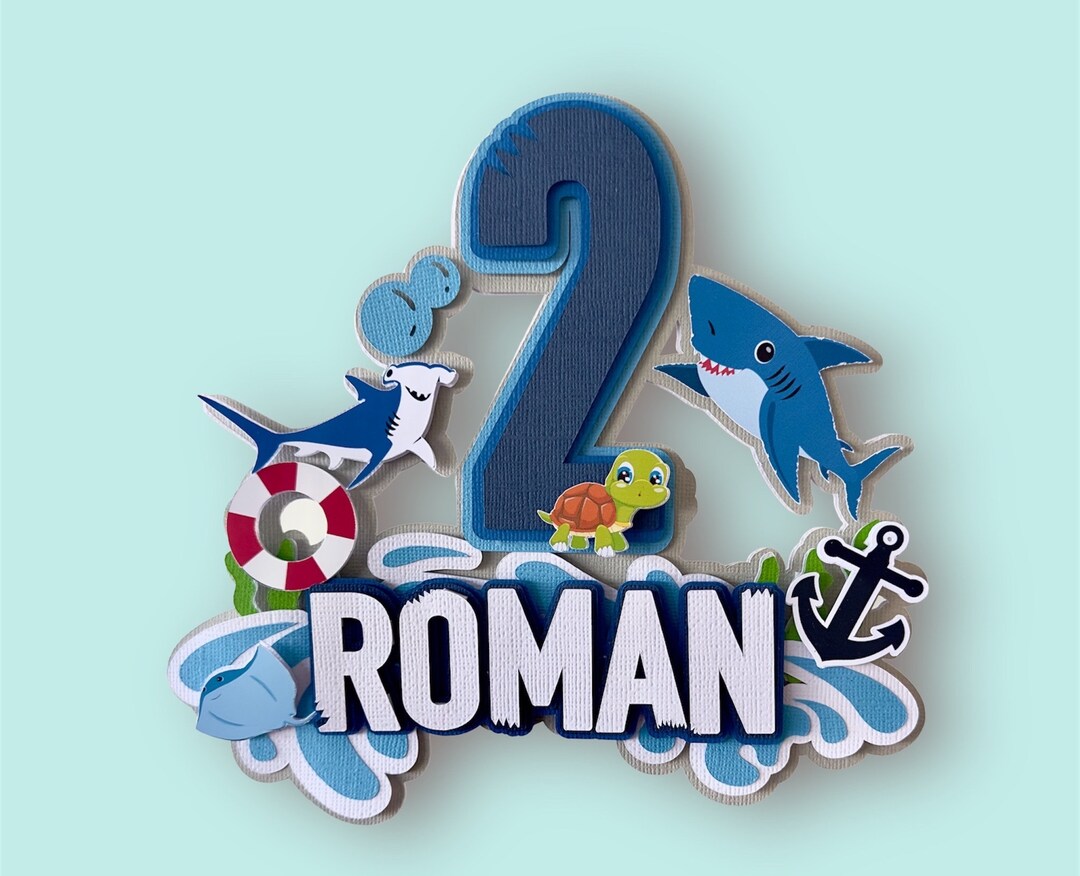3D Personalized Cute Sharks Cake Topper | Under the Sea Cake Topper ...