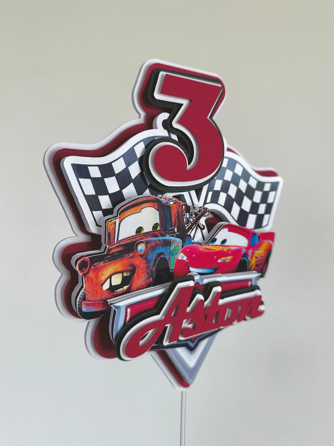 3D Personalised Cars Cake Topper Racing Cake Topper Checkered Flags ...