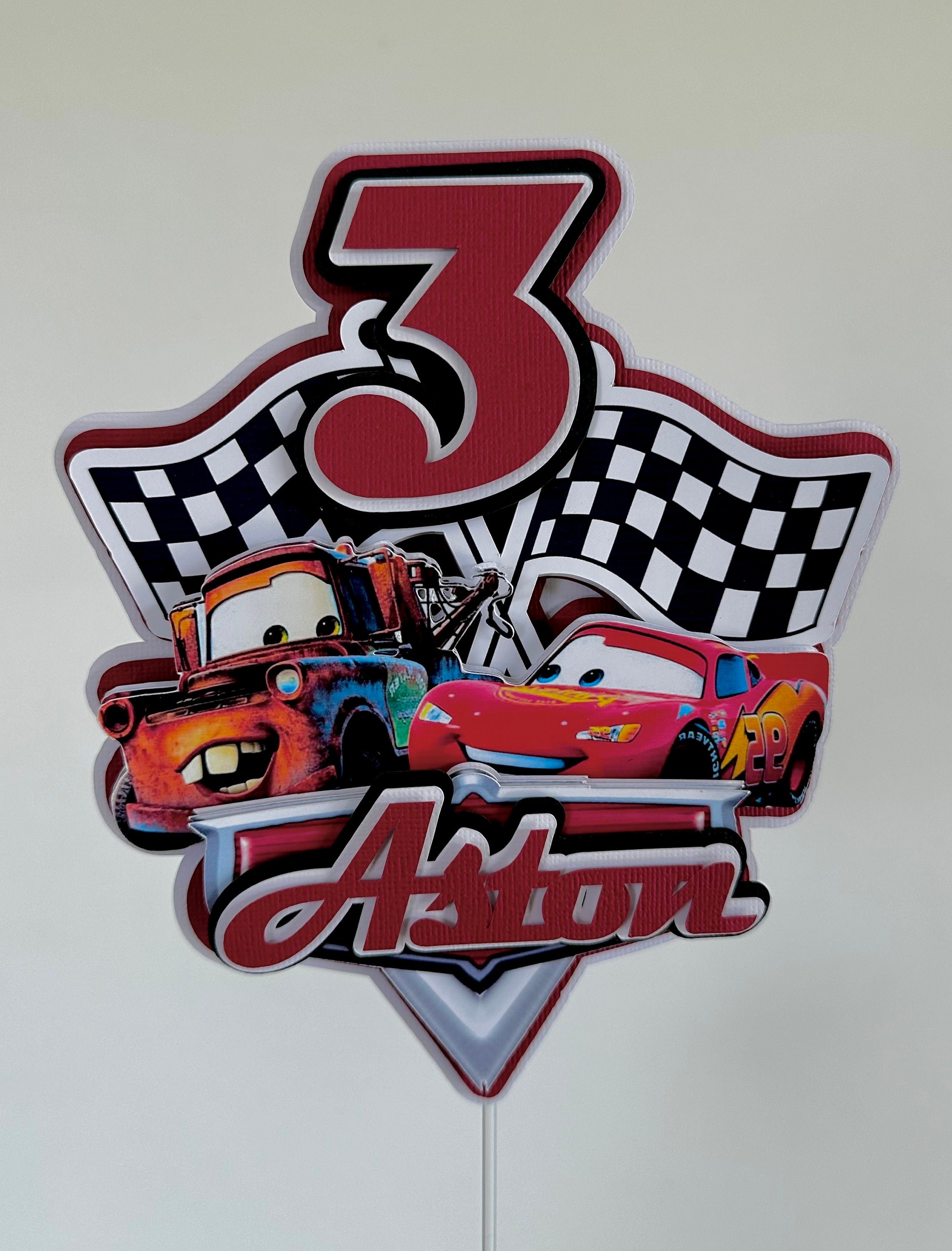 3D Personalised Cars Cake Topper Racing Cake Topper Checkered Flags ...