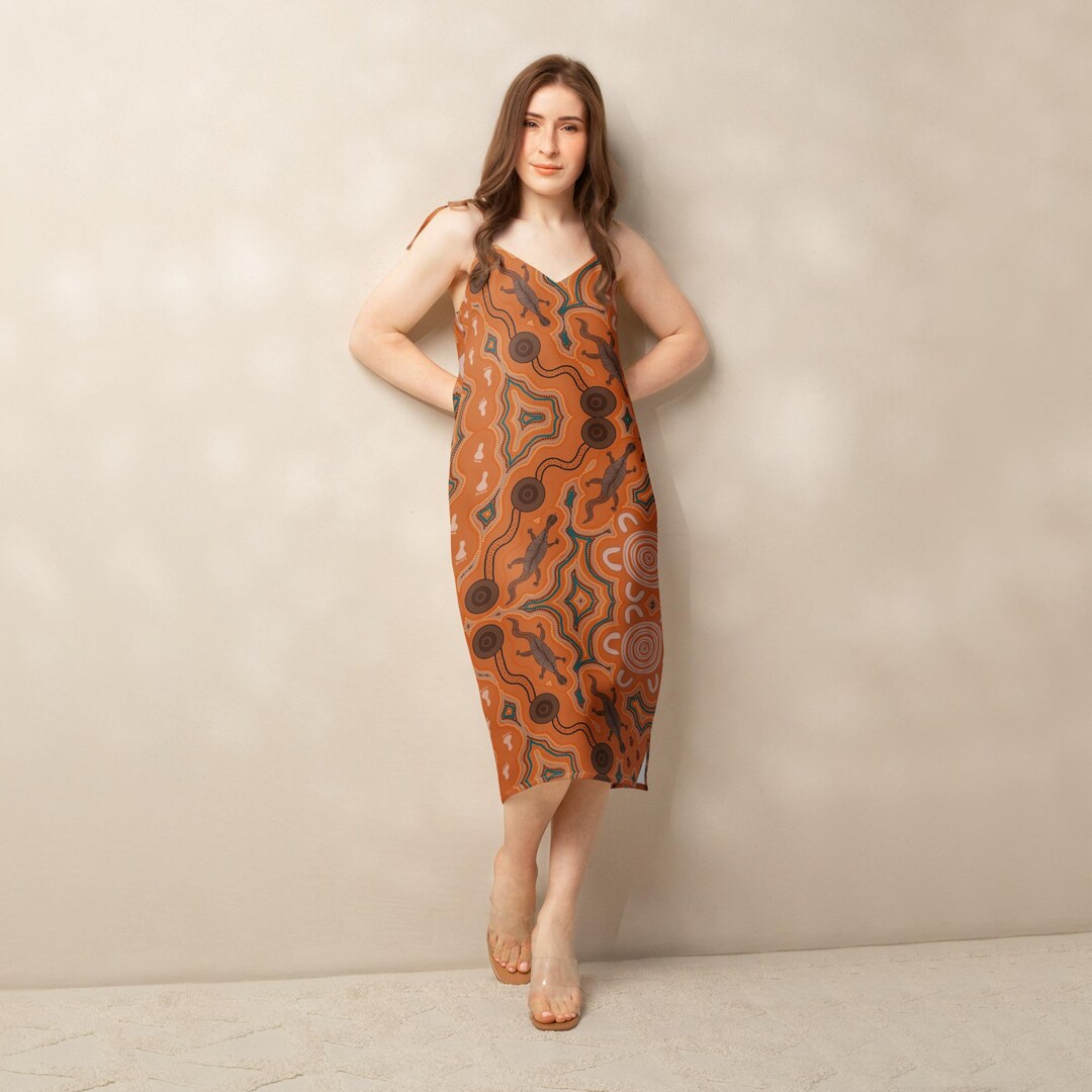 Aboriginal Designed Tie-strap Midi Dress- Yaye Marle Art- by Jordan ...