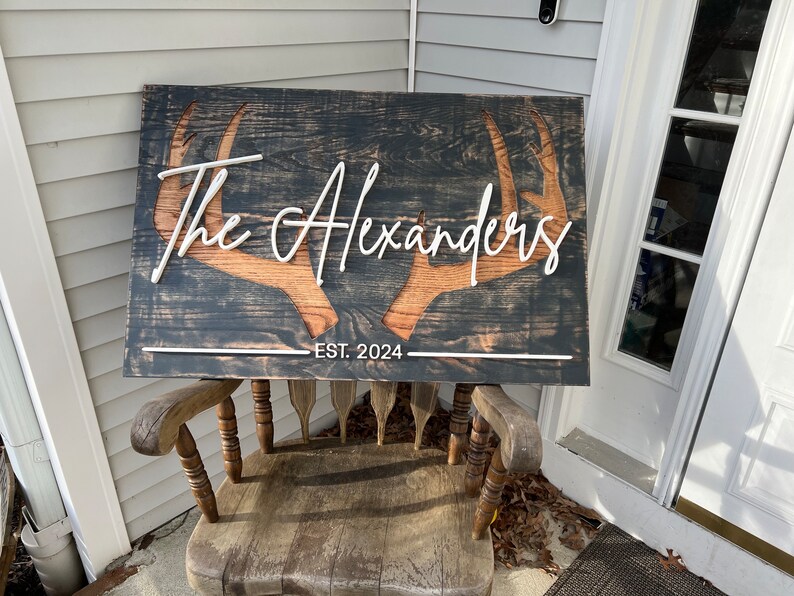 Rustic Farmhouse Custom Name Sign, Distressed With Antler Hunting ...