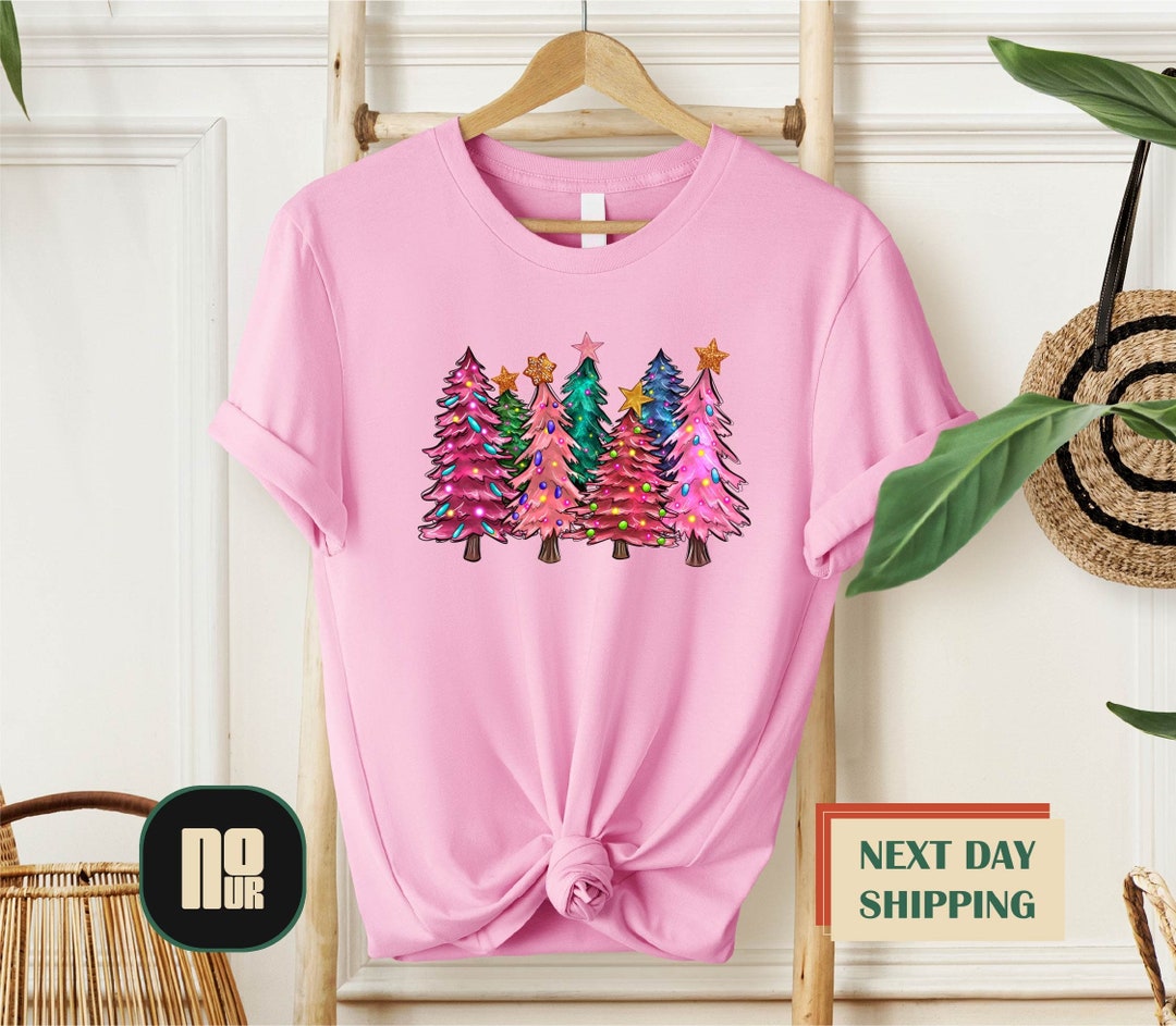 Pink Christmas Trees Shirt Cute Christmas Shirt Women - Etsy