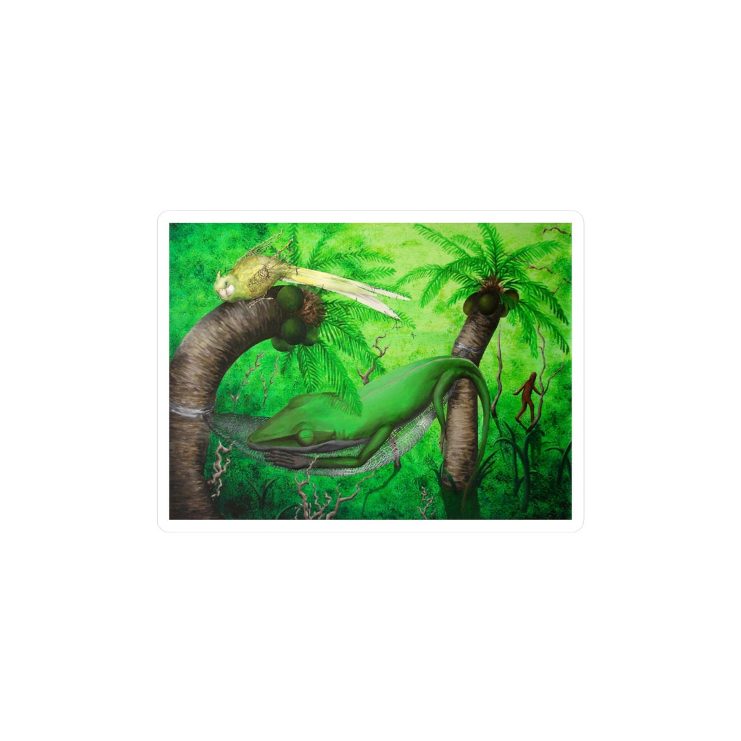 Sleeping Lizard Rectangular Sticker Indooroutdoor Uv Resistant Etsy