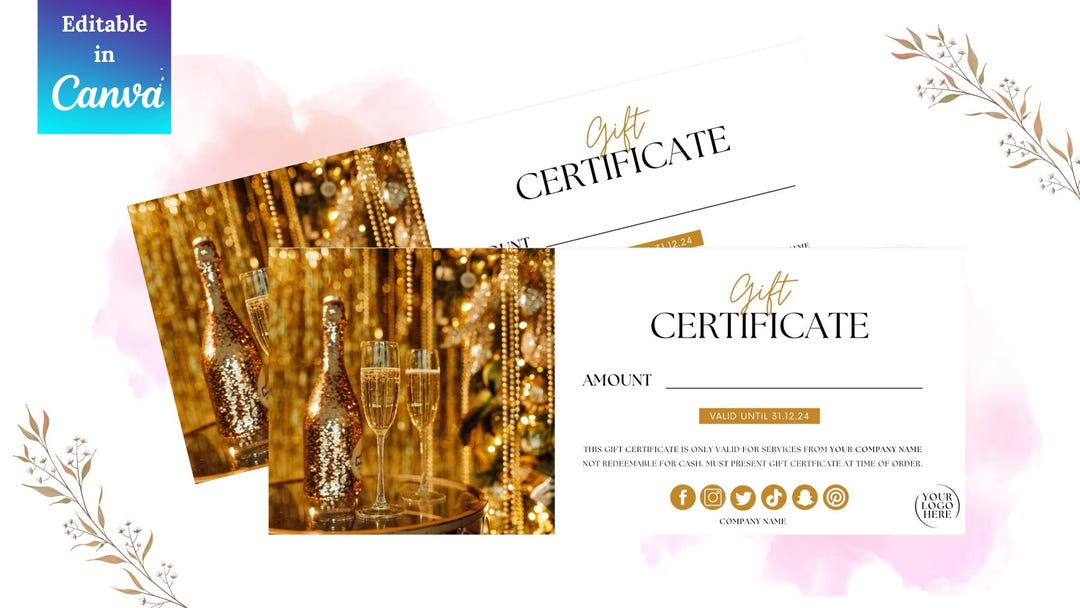 Editable Celebration Gift Certificate Gold - Etsy