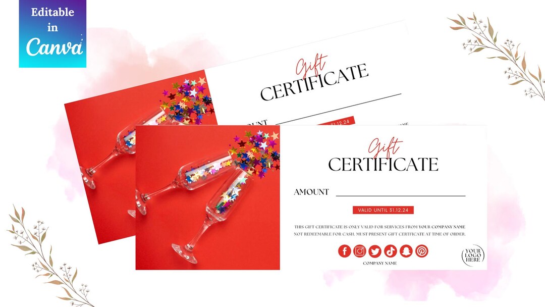 Editable Celebration Gift Certificate Red - Etsy