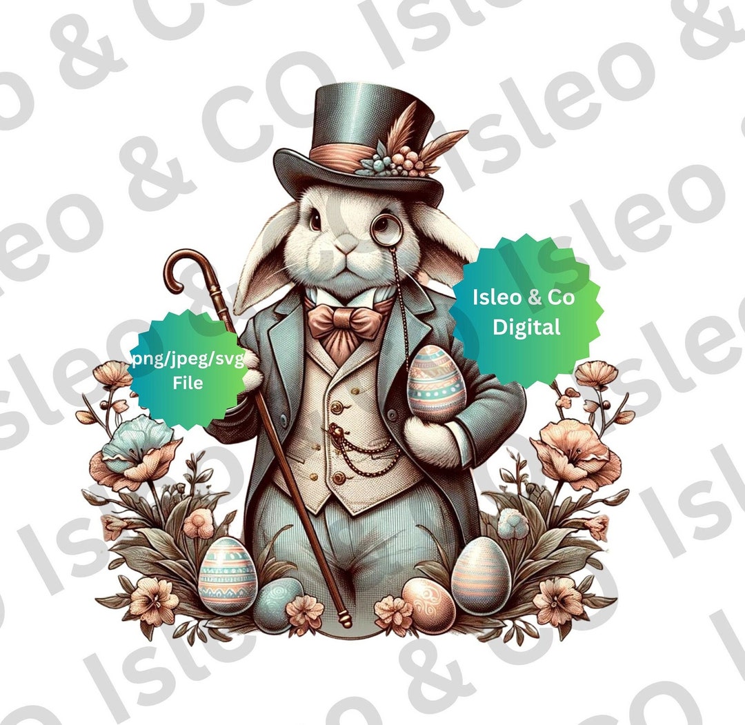 Dapper Bunny Vintage Delight: SVG, PNG, JPEG, Antique Design, Pastel ...