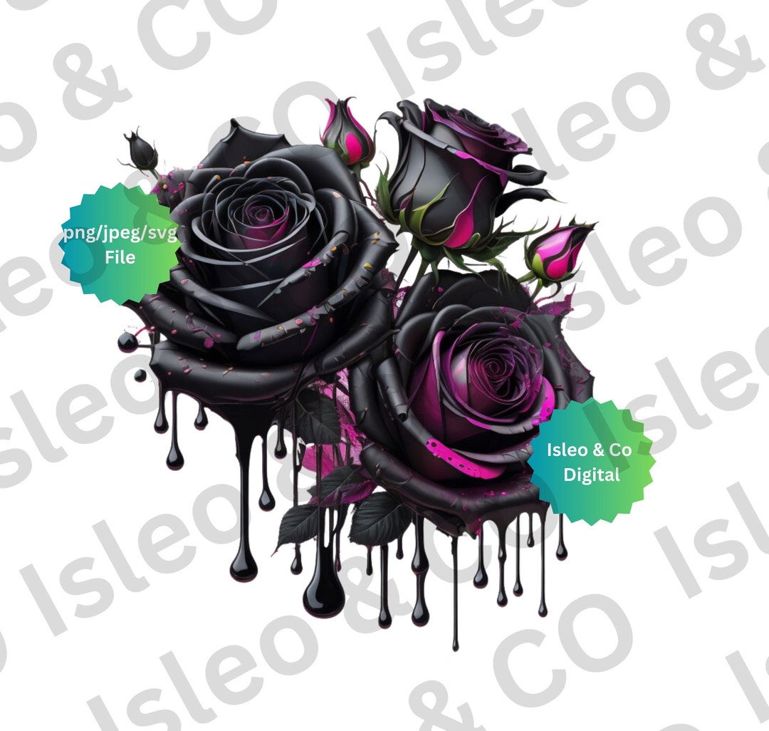Black and Pink Dripping Roses Digital File | Instant Download | Gothic ...