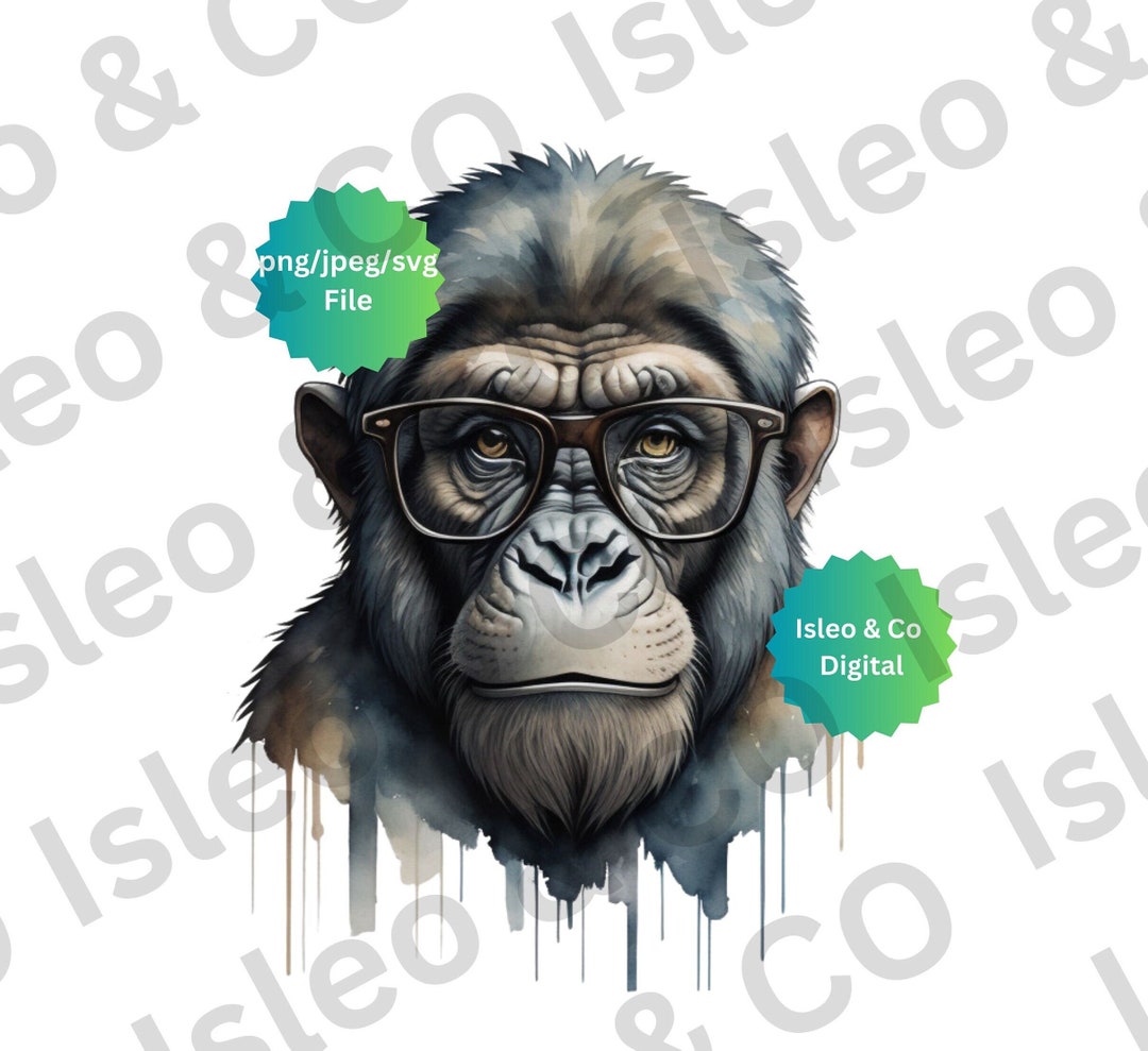 Clever Monkey Vision: Instant Download Digital Adorable Monkey Wearing ...