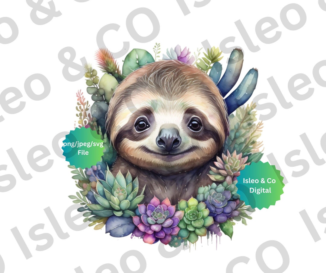 Slothy Serenity: Instant Download Watercolor Art - Adorable Baby Sloth ...