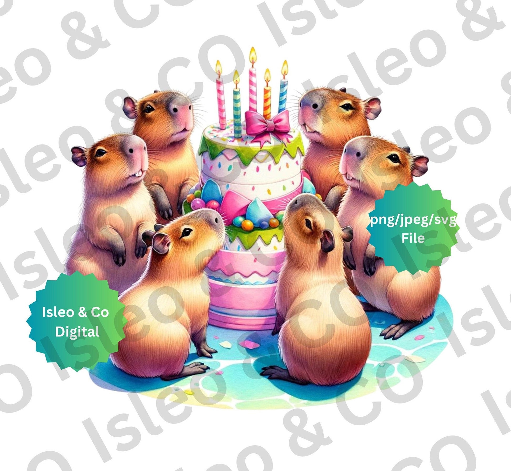 Capybara Birthday Party Digital Art - Cute Capybaras With Pink Bow ...