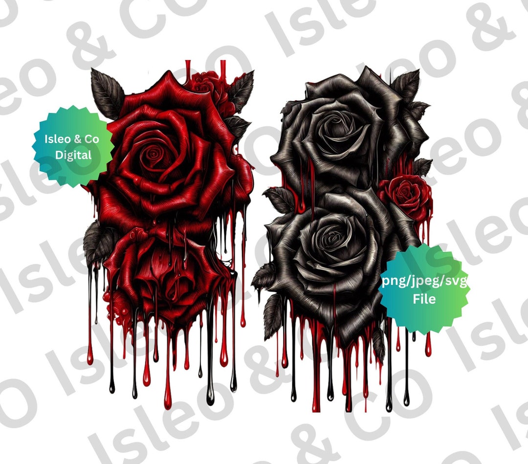 Digital Black & Red Dripping Roses PNG Jpeg and Svg, Mystical Dripping ...