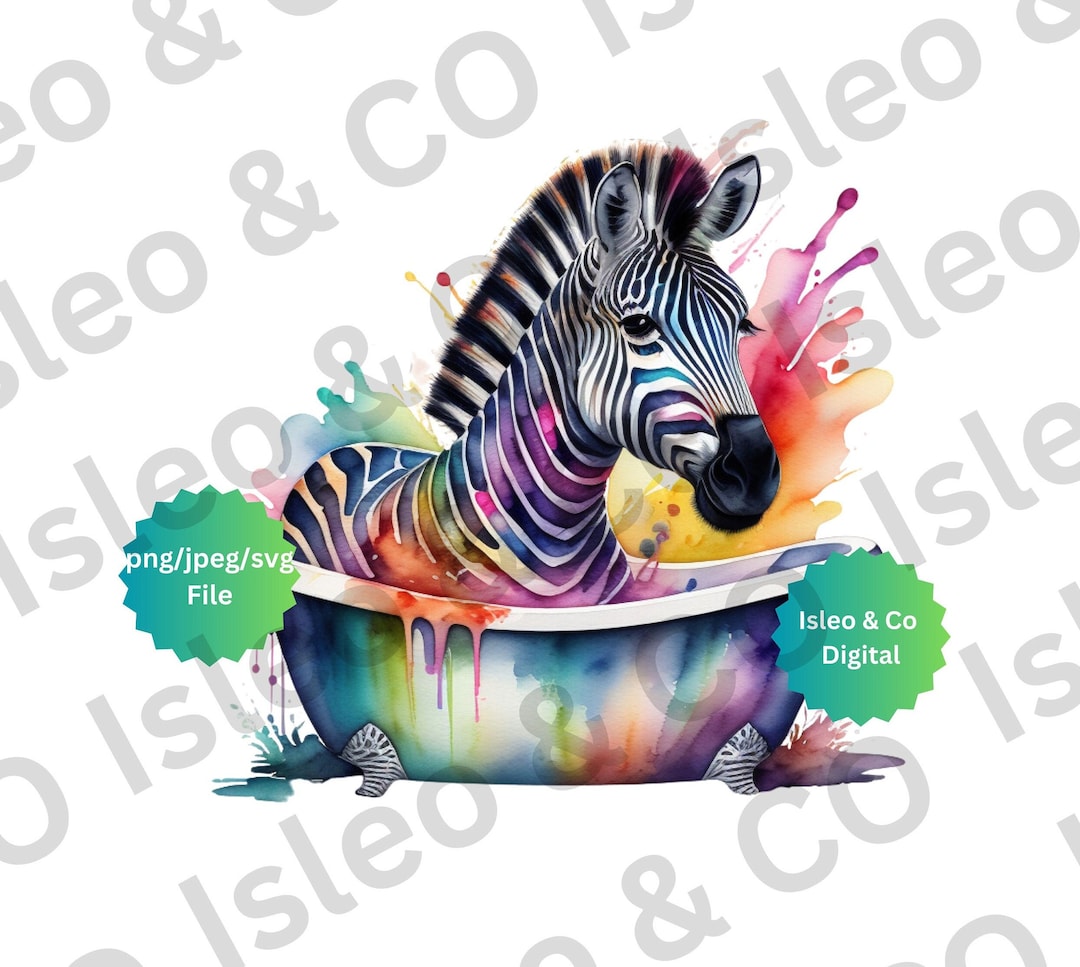 Zebra Zen: Instant Download Watercolor Zebra in Bathtub Design ...