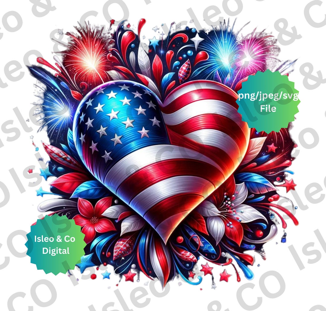 Heart-shaped American Flag Digital Art – Independence Day Fireworks ...