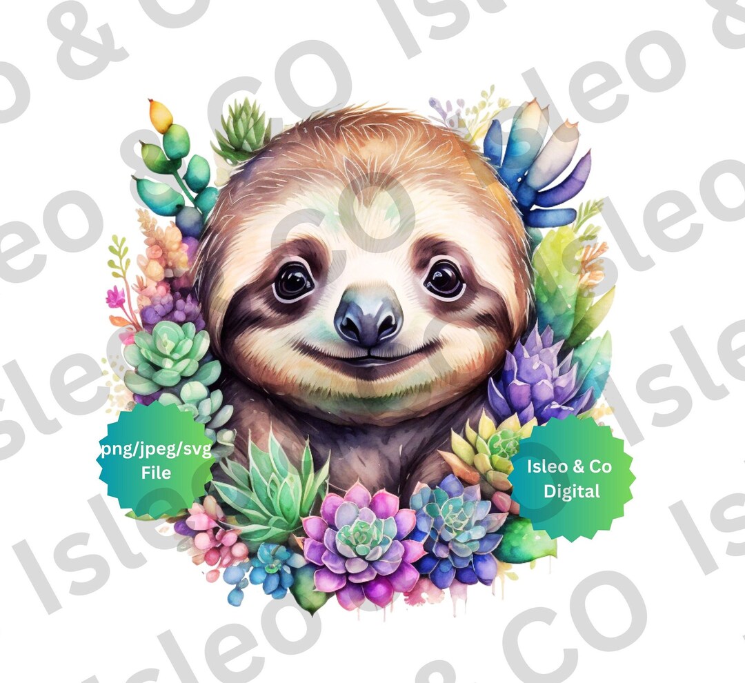 Slothy Serenity: Instant Download Watercolor Art - Adorable Baby Sloth ...