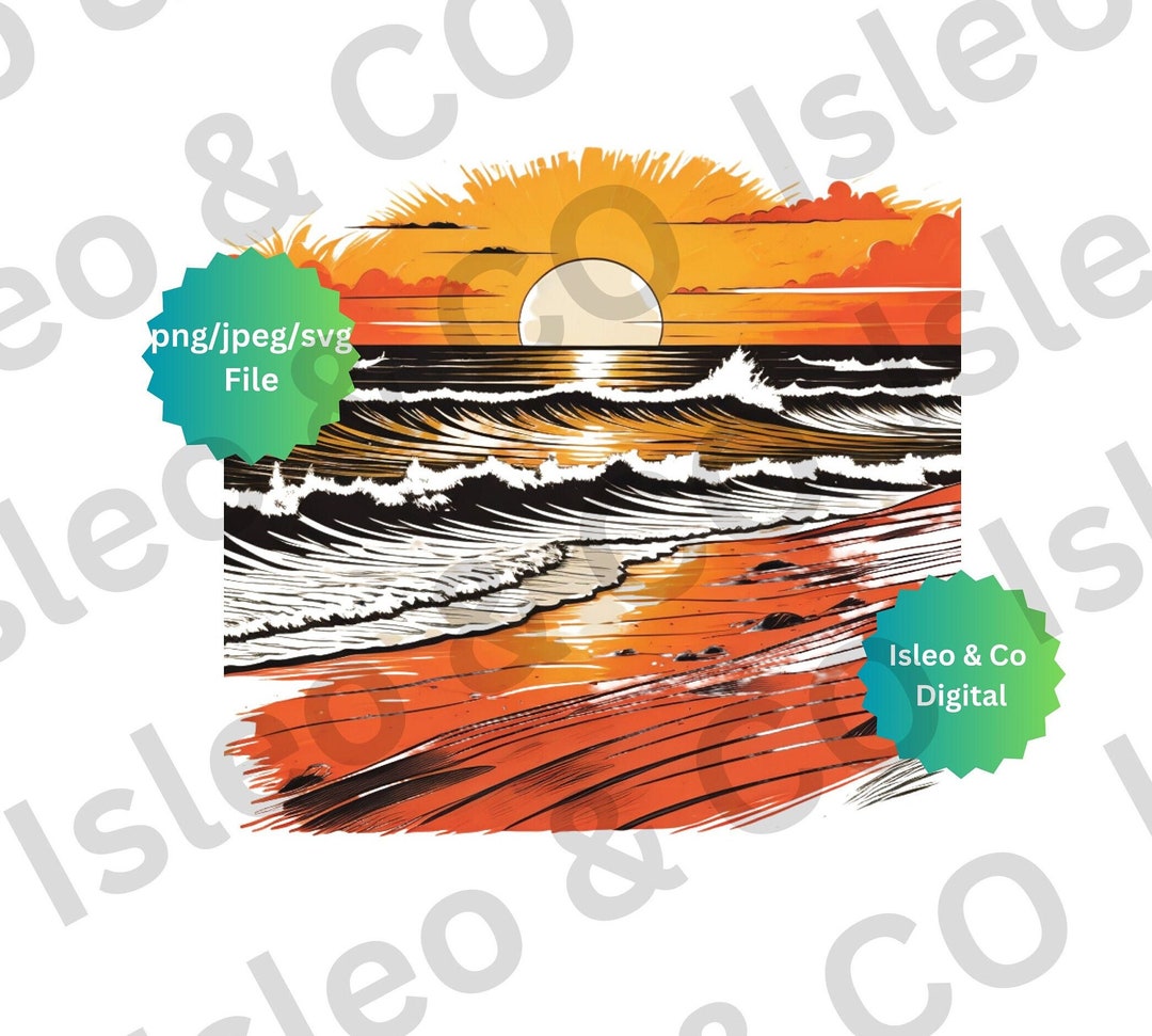 Retro Beach Sunset Digital Art File Instant Download PNG, JPG, SVG ...