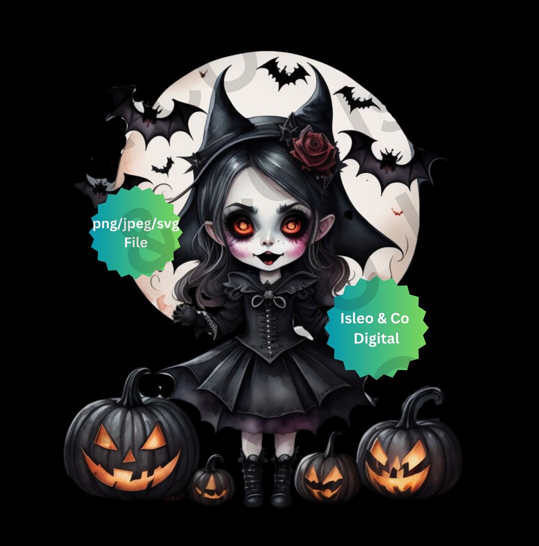 Cute Vampire in Moonlight Digital Art File Instant Download PNG, JPG, SVG Adorable Halloween ...