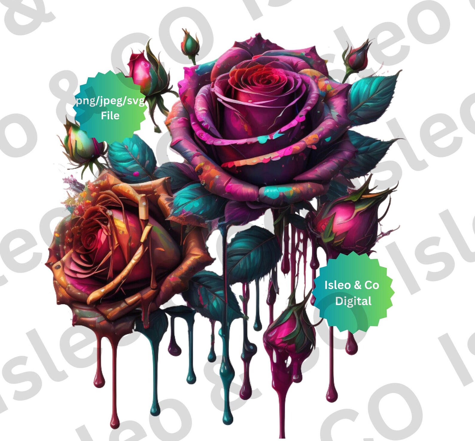 Vibrant Dripping Roses: Instant Download Digital Art - Multicolored ...