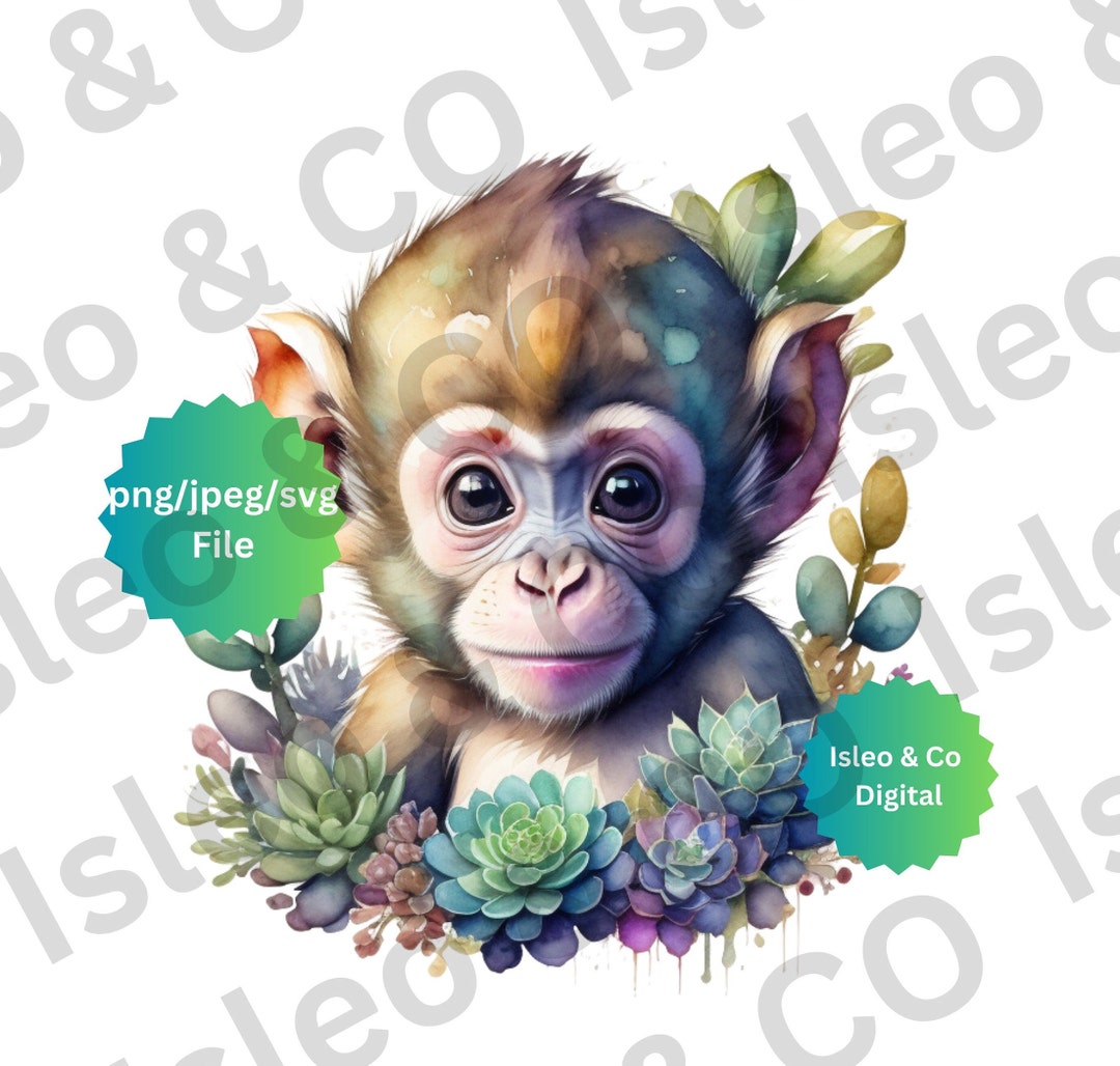 Curious Monkey Oasis: Instant Download Watercolor Art - Adorable Baby ...
