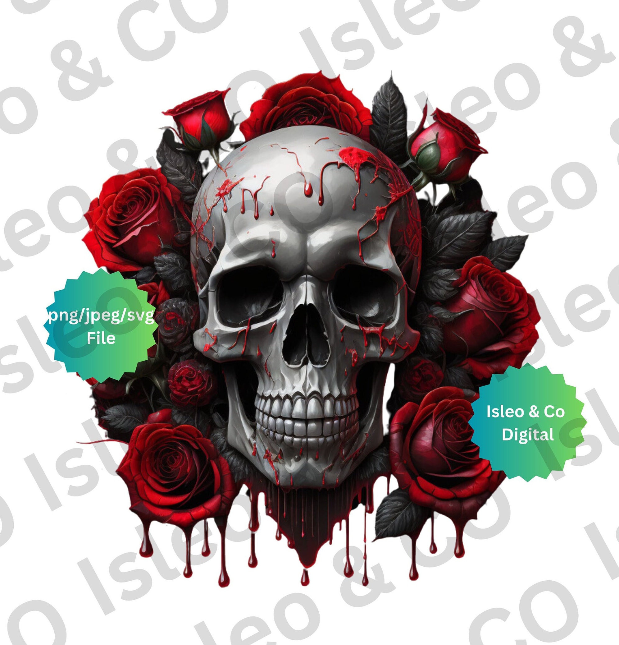 Macabre Elegance: Instant Download Gothic Skull & Red Roses, Dark and ...