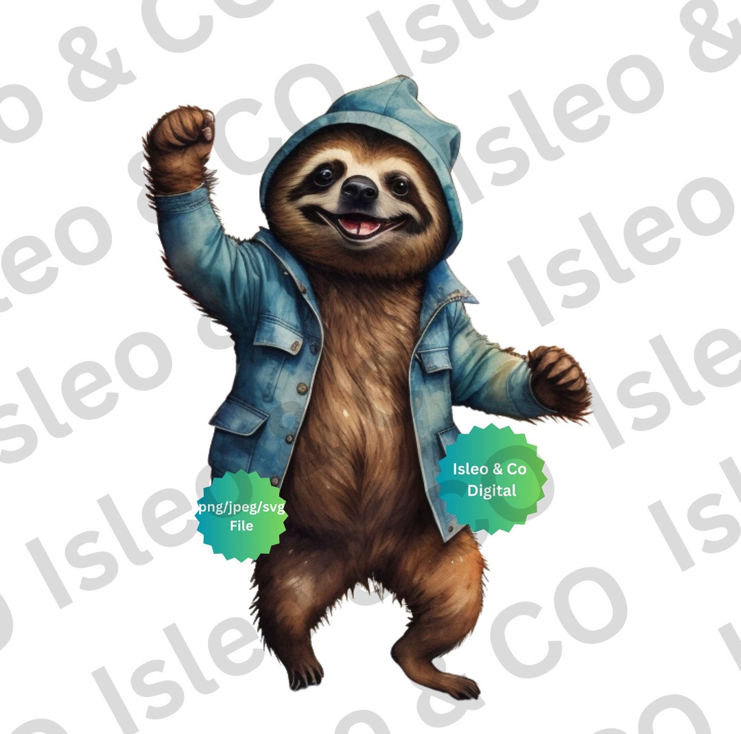 Cheerful Sloth Serenity: Instant Download Digital Design Adorable Sloth ...