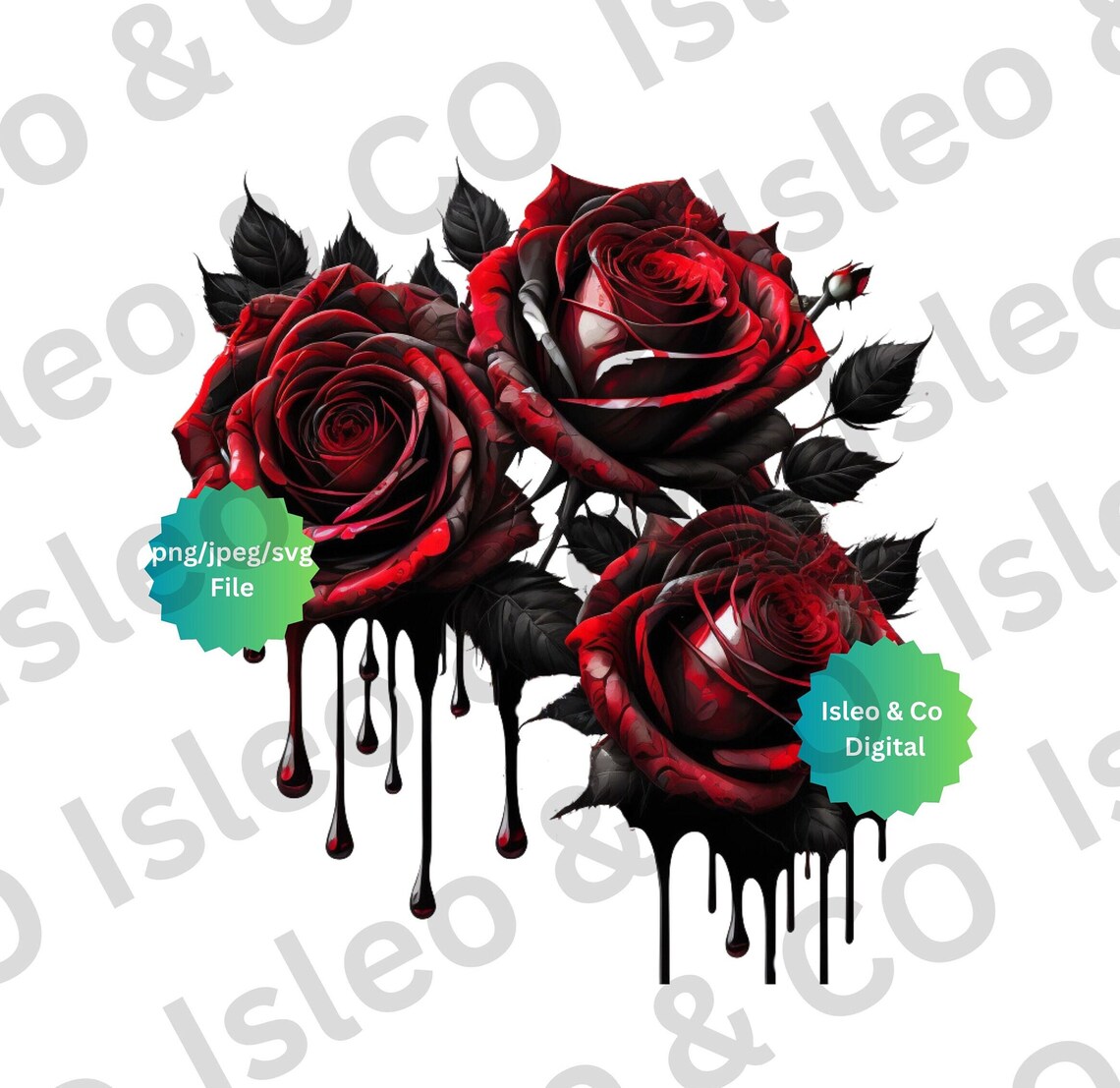 Dripping Black and Red Roses Collection Digital | Digital Download PNG ...