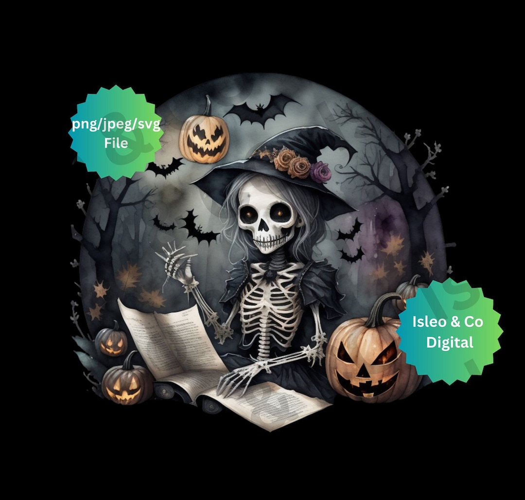 Moonlit Witch Skeleton - Digital Art File - Instant Download - PNG, JPG ...