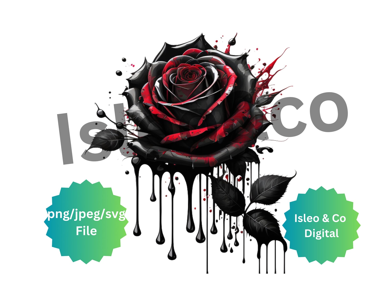 Digital Black & Red Dripping Rose PNG Jpeg and Svg, Mystical Dripping ...
