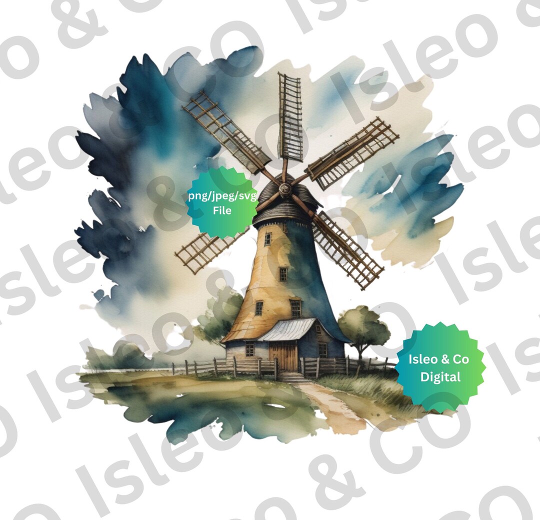 Watercolor Old Windmill Digital Art File Instant Download - Etsy