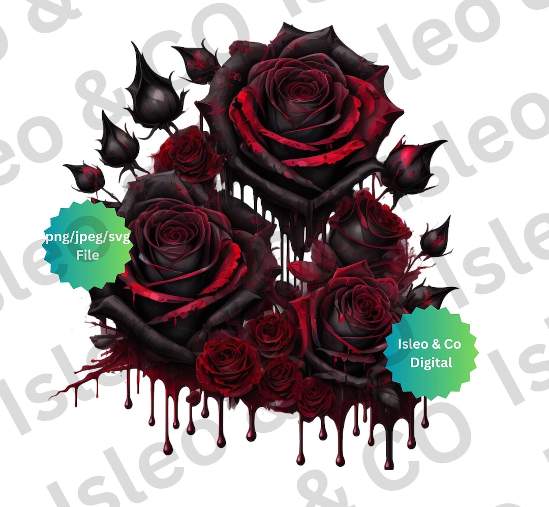 Digital Black & Red Dripping Roses PNG Jpeg and Svg, Mystical Dripping ...