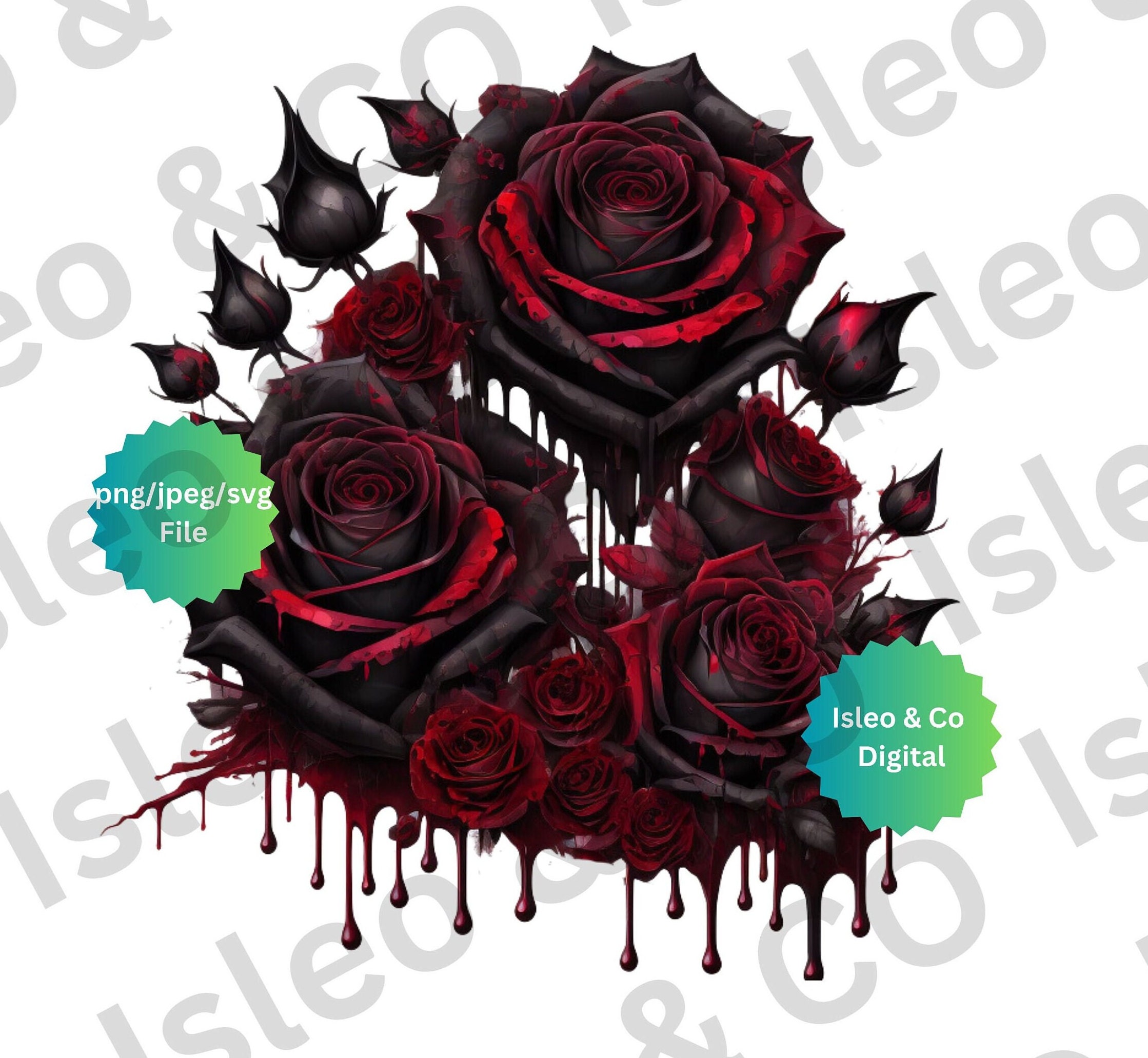 Digital Black & Red Dripping Roses PNG Jpeg and Svg, Mystical Dripping ...