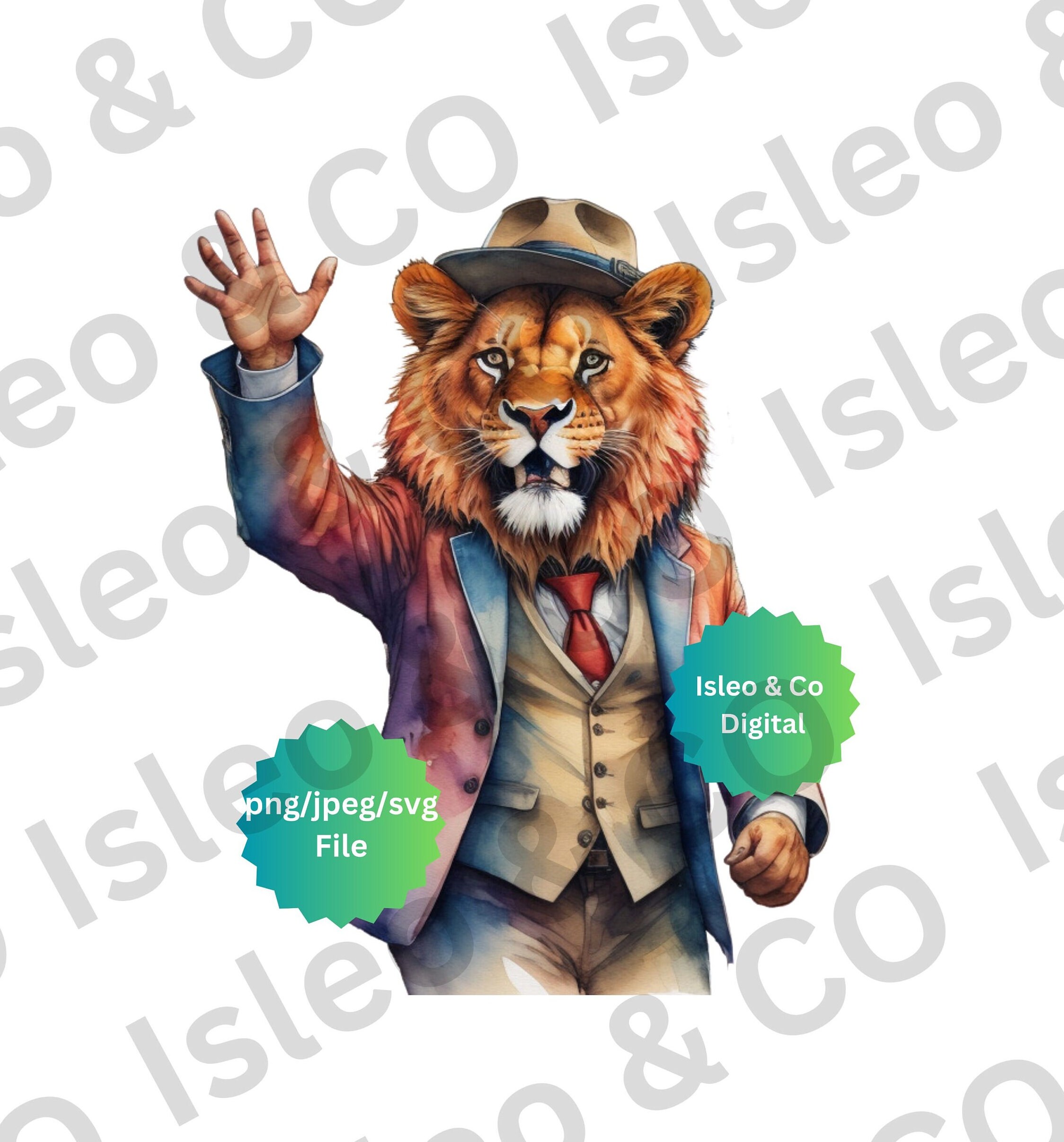 Regal Lion Greeting: Instant Download Digital Illustration Waving Lion ...