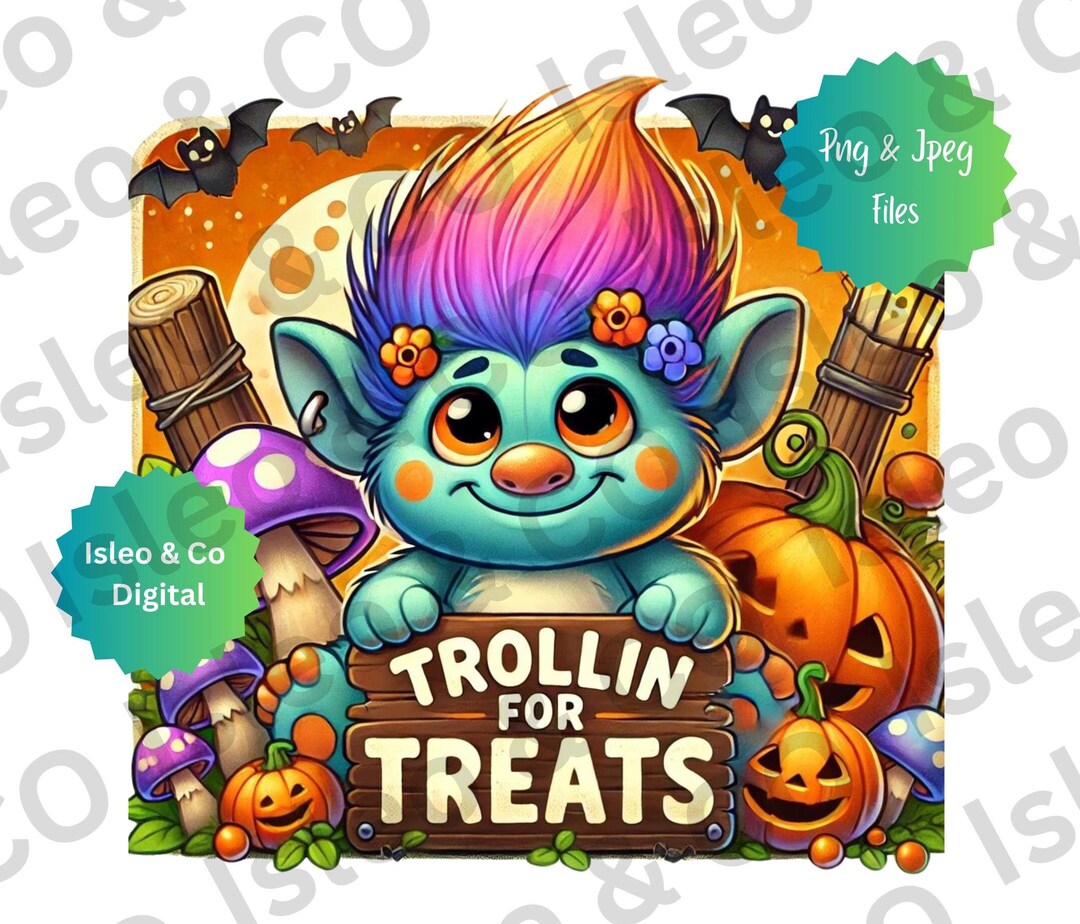 Cute Playful Troll PNG, "trollin for Treats" Halloween Scene, Chubby ...