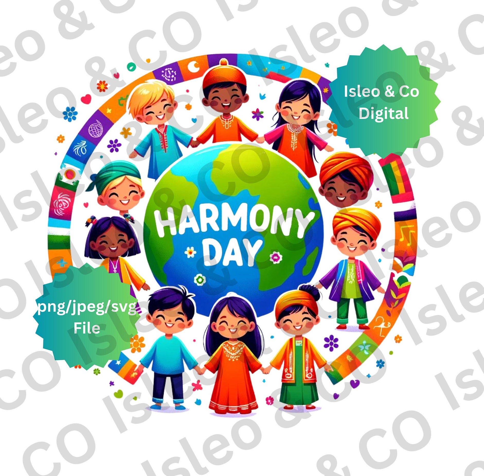 Harmony Day Digital Art Children Around the Globe Print, Peace and Love ...