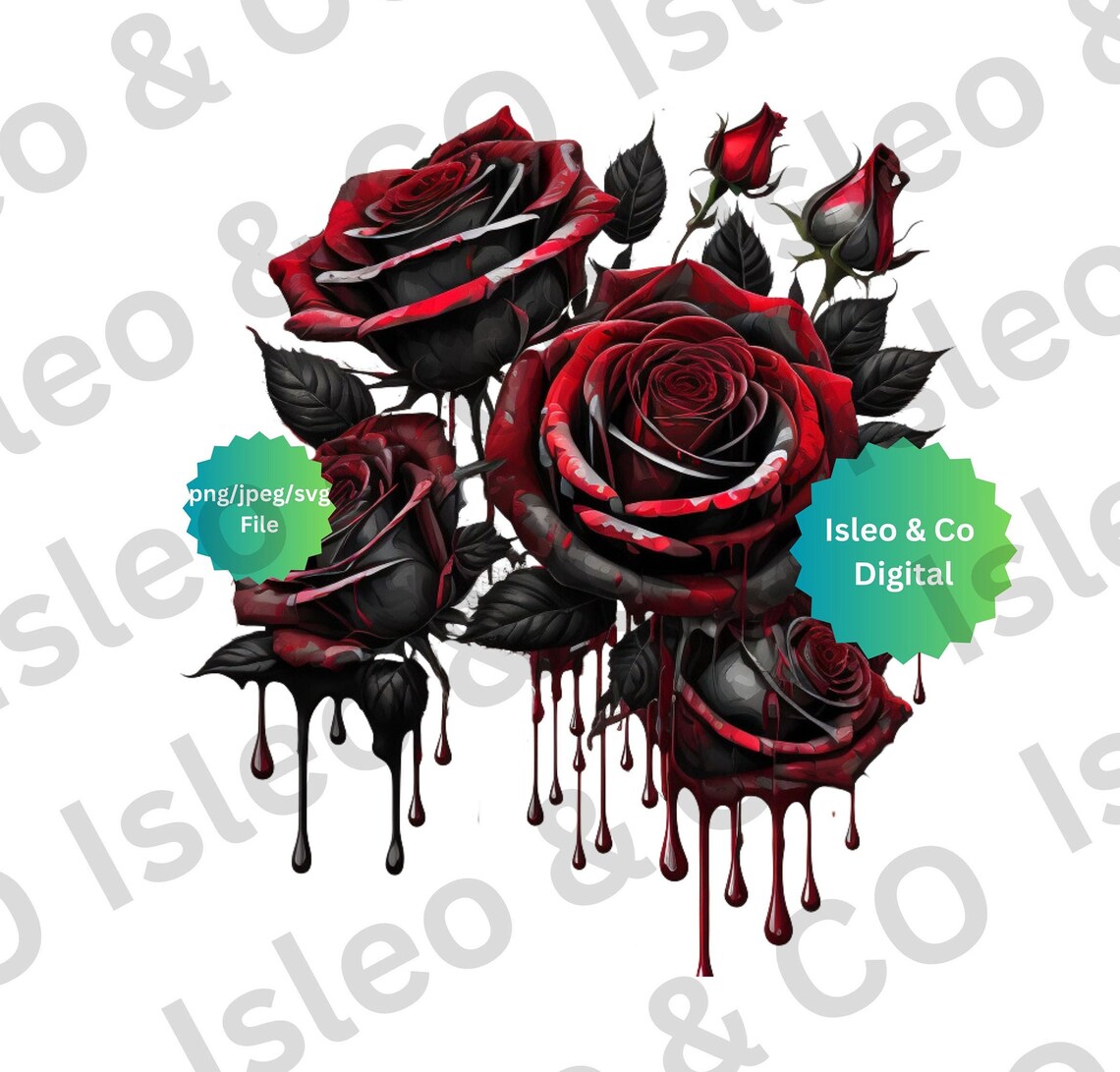Black & Red Dripping Roses - Digital Art File - Instant Download - PNG ...