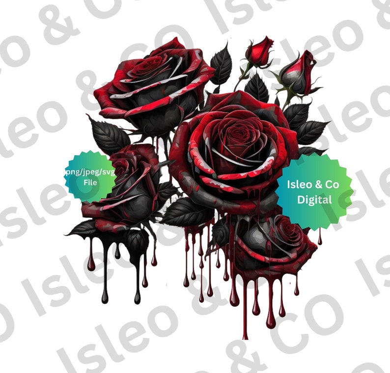 Black & Red Dripping Roses - Digital Art File - Instant Download - PNG ...