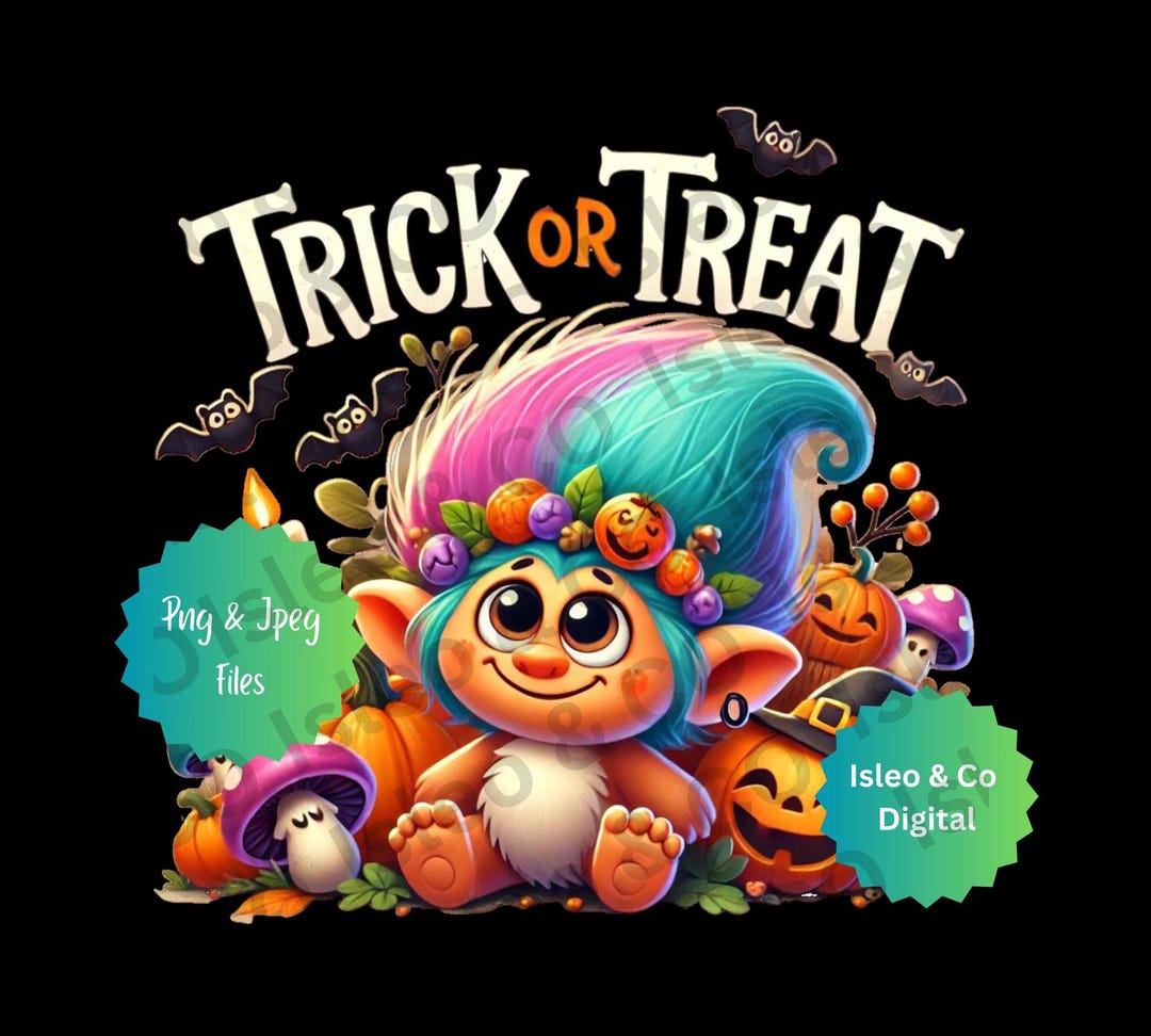 Cute Playful Troll PNG & JPG, "trick or Treat" Halloween Scene, Chubby ...