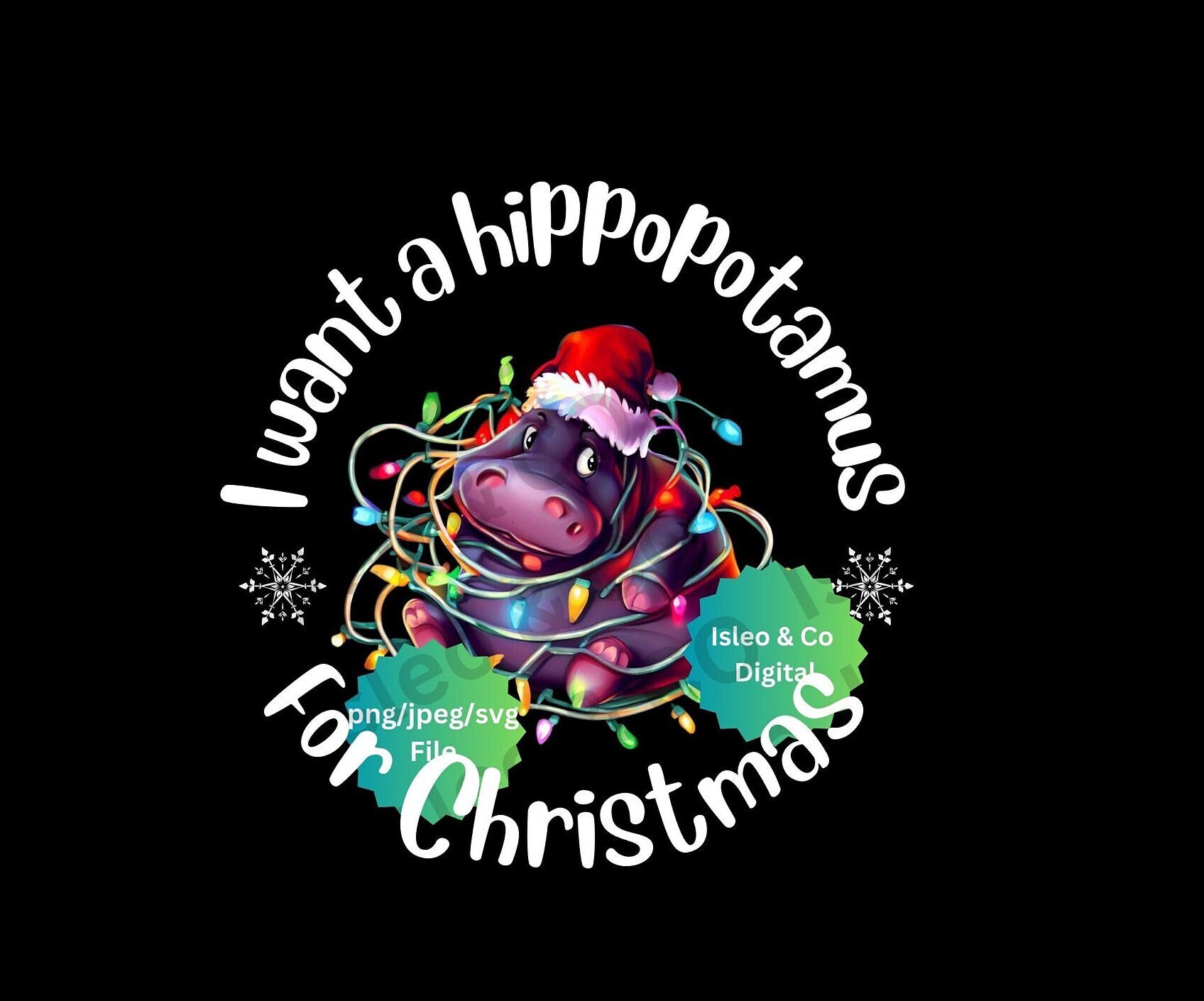 Jolly Hippo Wishes: Instant Download Hippopotamus Christmas - I Want a ...