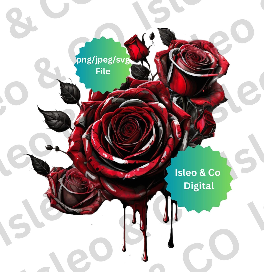 Dynamic Red, White, and Black Dripping Roses Digital File | Instant ...